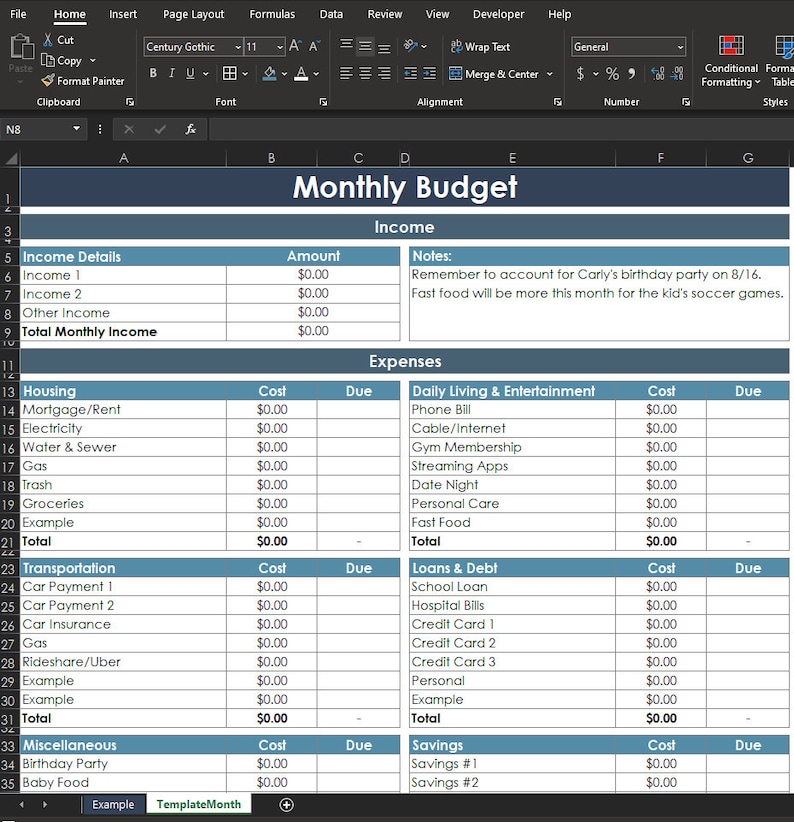 Minimalist-ms Excel Budget Template Spreadsheet - Etsy