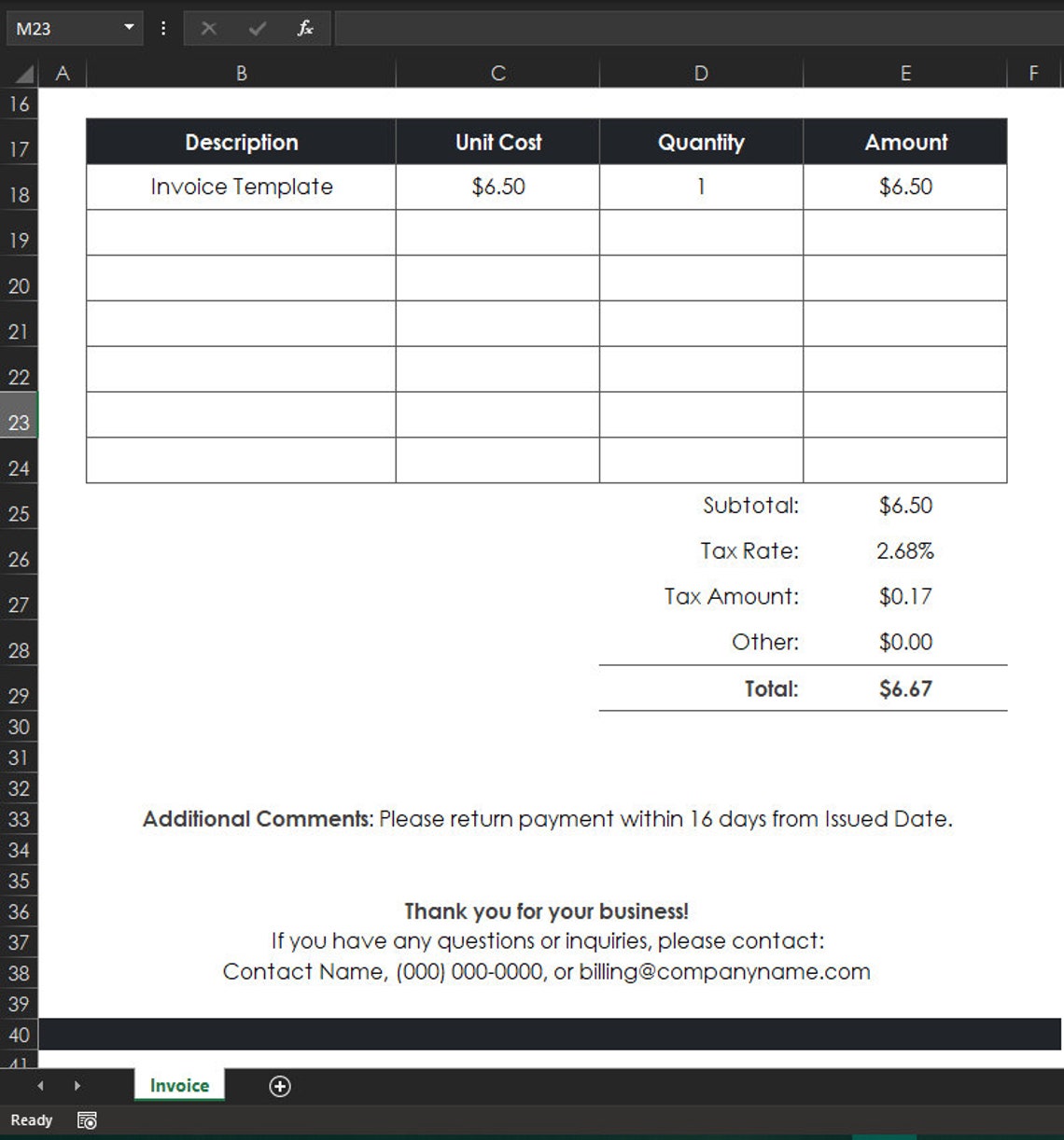 MS Excel Invoice Template Spreadsheet - Etsy