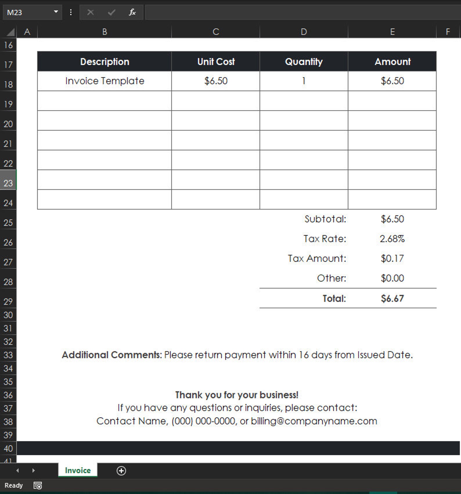 MS Excel Invoice Template Spreadsheet - Etsy