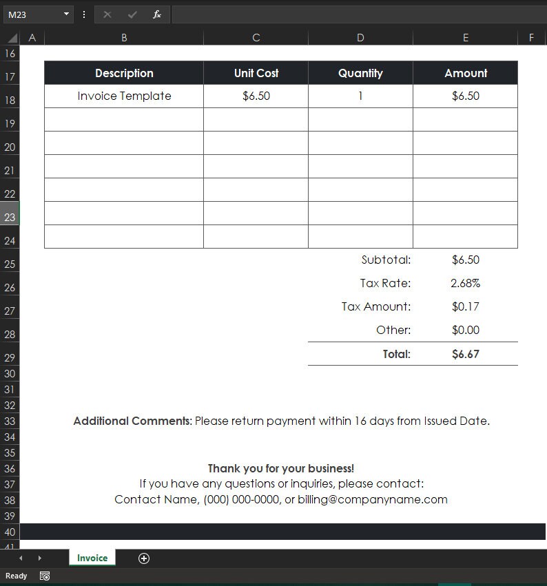 MS Excel Invoice Template Spreadsheet - Etsy