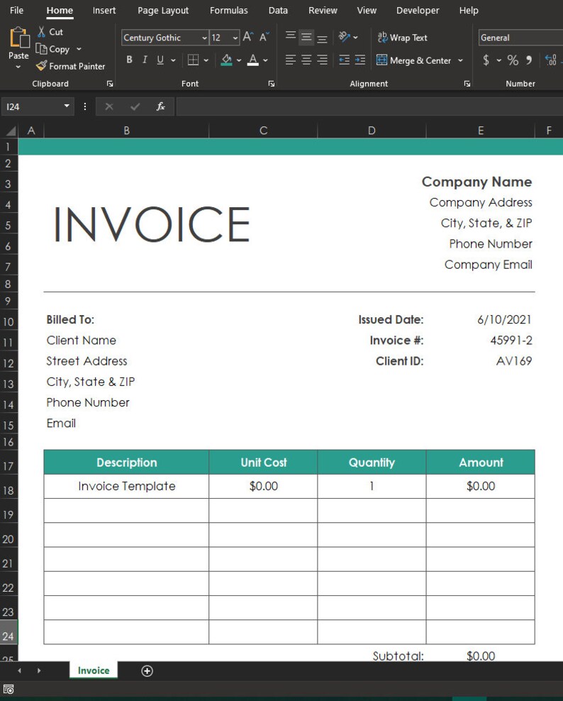 MS Excel Invoice Template Spreadsheet - Etsy