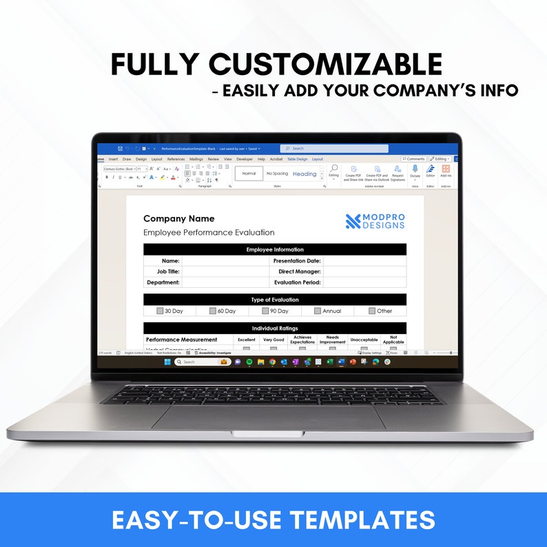 Employee Performance Evaluation & Salary Review Templates (MS Word) - Etsy