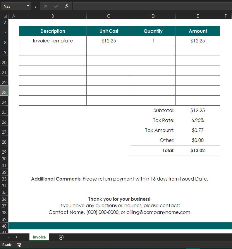 MS Excel Invoice Template Spreadsheet - Etsy
