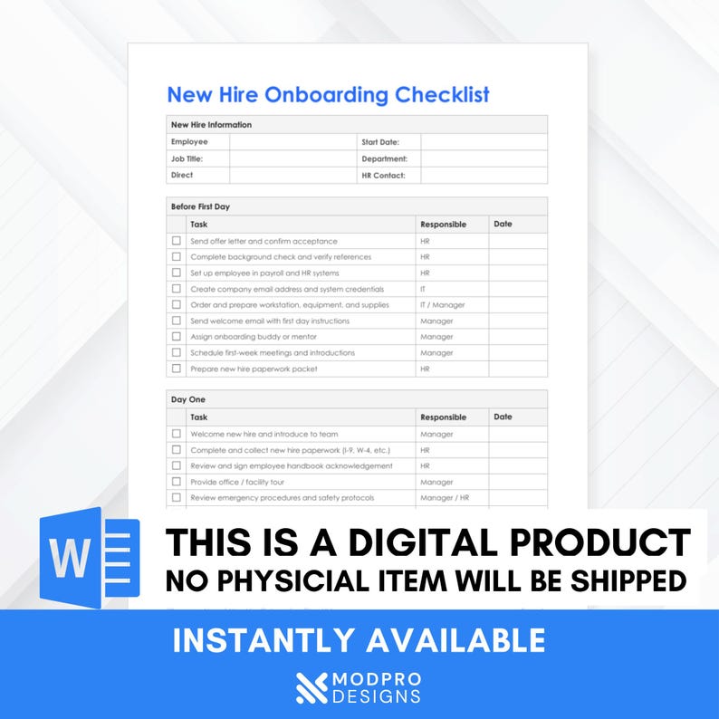 New Hire Onboarding Checklist | Employee Onboarding Template | HR New ...