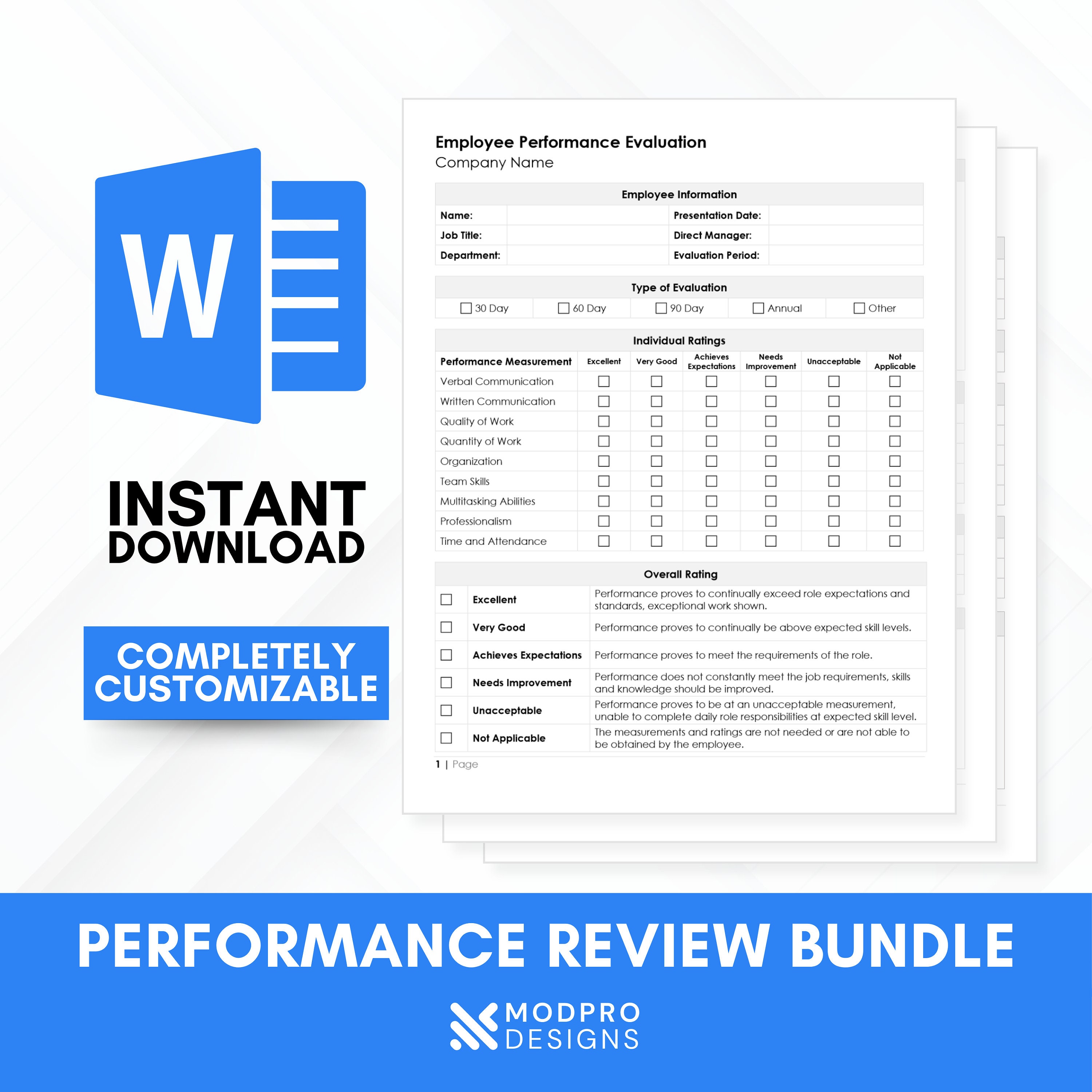 Performance & Salary Review Template (MS Word HR Form) - Etsy