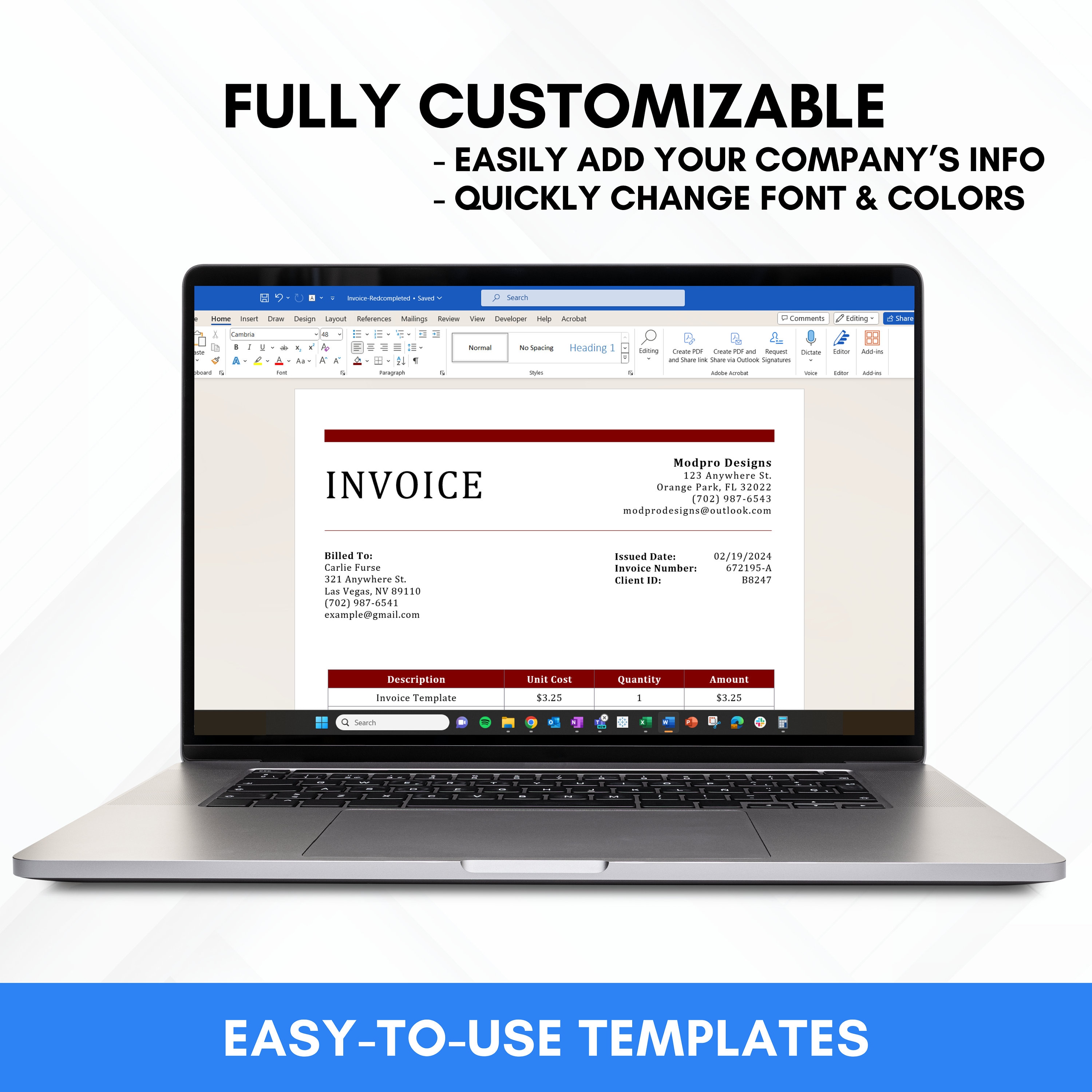 Invoice Template-ms Word (editable Receipt, Bill of Sale, Invoices ...