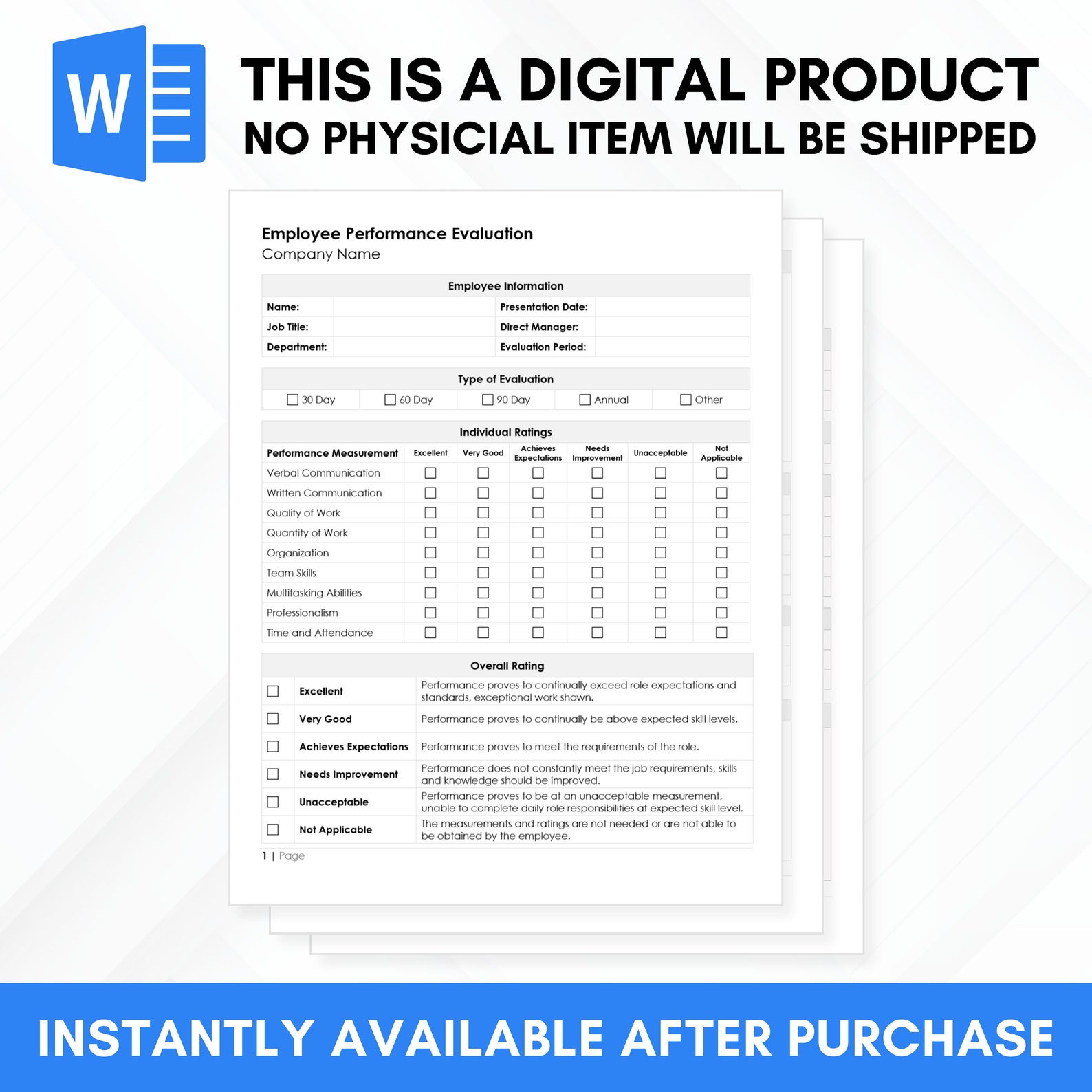 Performance & Salary Review Template (MS Word HR Form) - Etsy