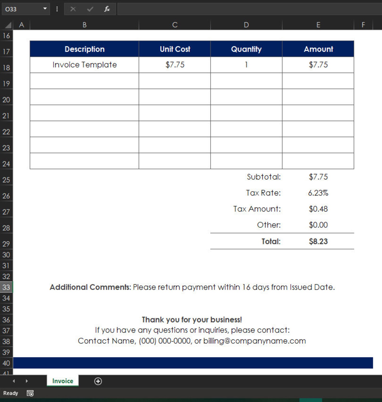 MS Excel Invoice Template Spreadsheet - Etsy
