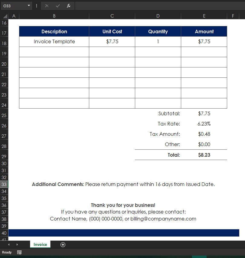 MS Excel Invoice Template Spreadsheet - Etsy
