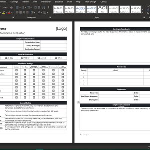 MS Word-employee Performance Evaluation Template - Etsy