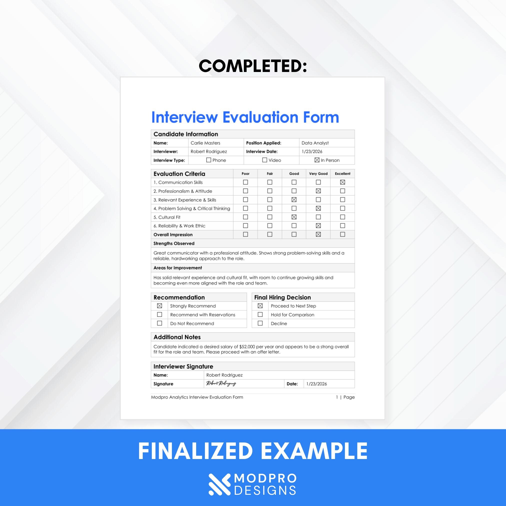 Interview Evaluation Form Template | Hiring Assessment Sheet ...