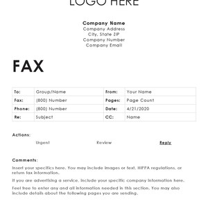Professional Invoice & Fax Cover Sheet Template - Etsy