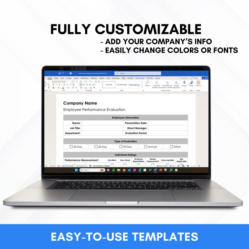 MS Word-employee Performance Evaluation Template - Etsy