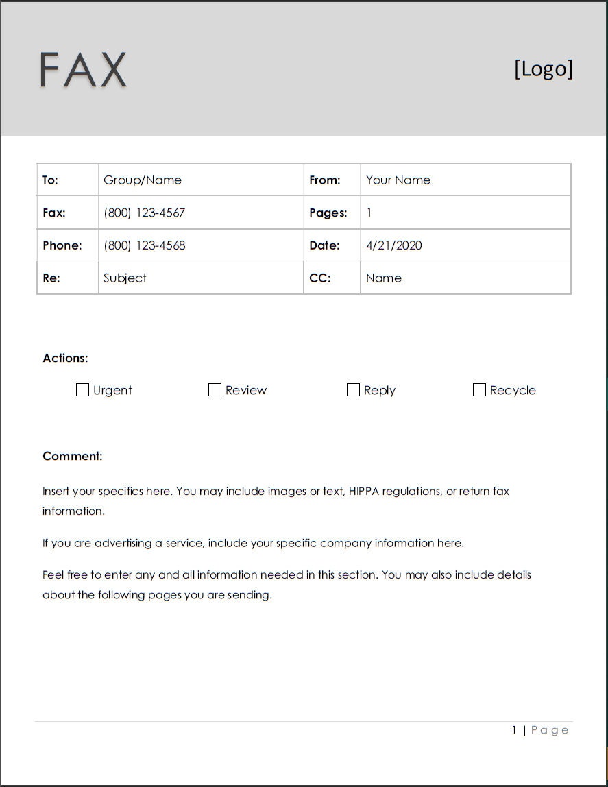 MS Word-professional Fax Cover Sheet Template - Etsy