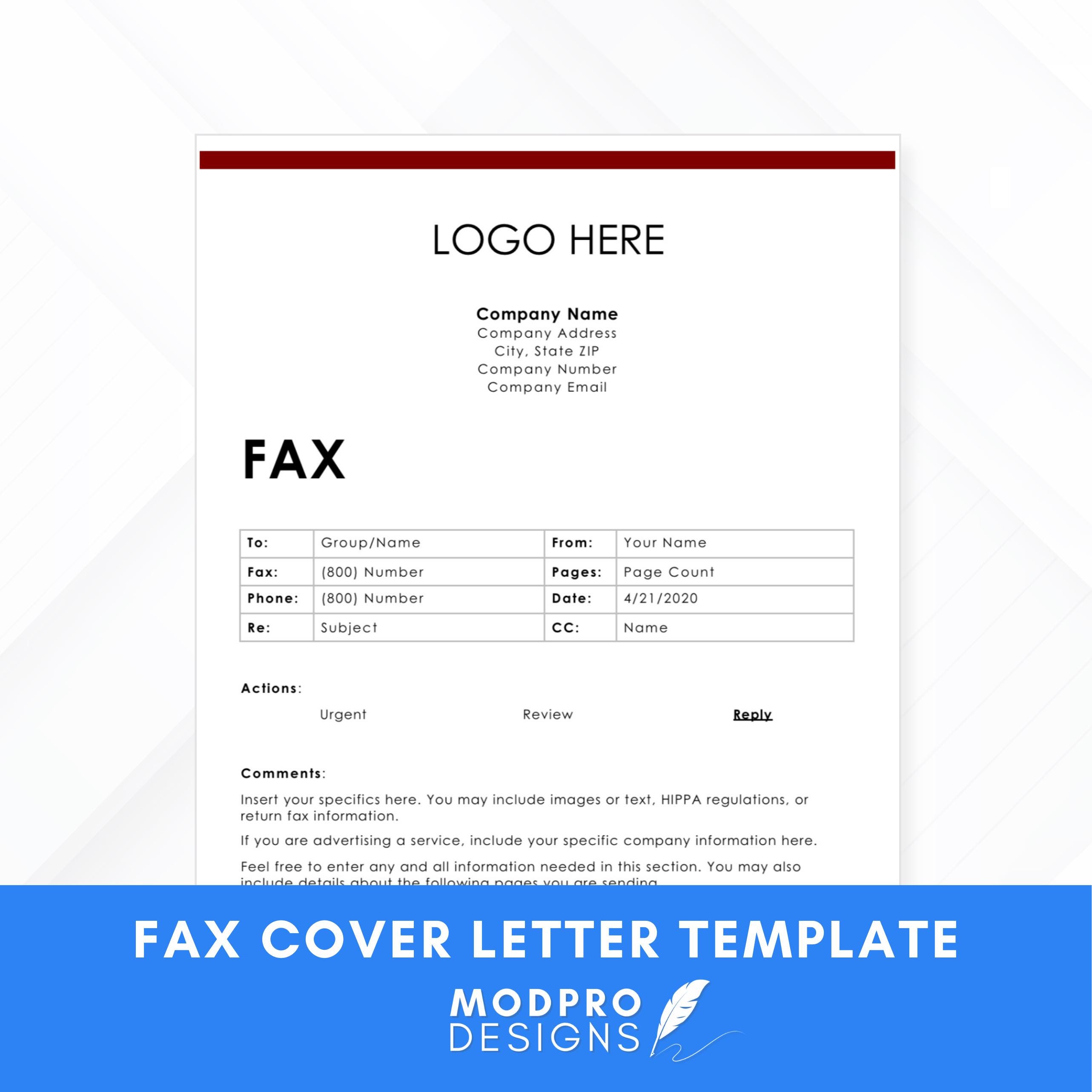 MS Word-professional Fax Cover Sheet Template - Etsy