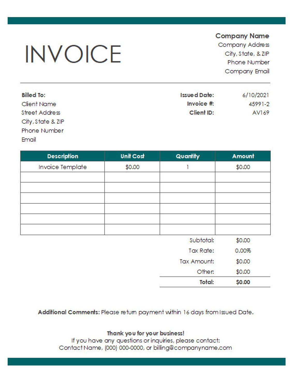 MS Excel Invoice Template Spreadsheet - Etsy