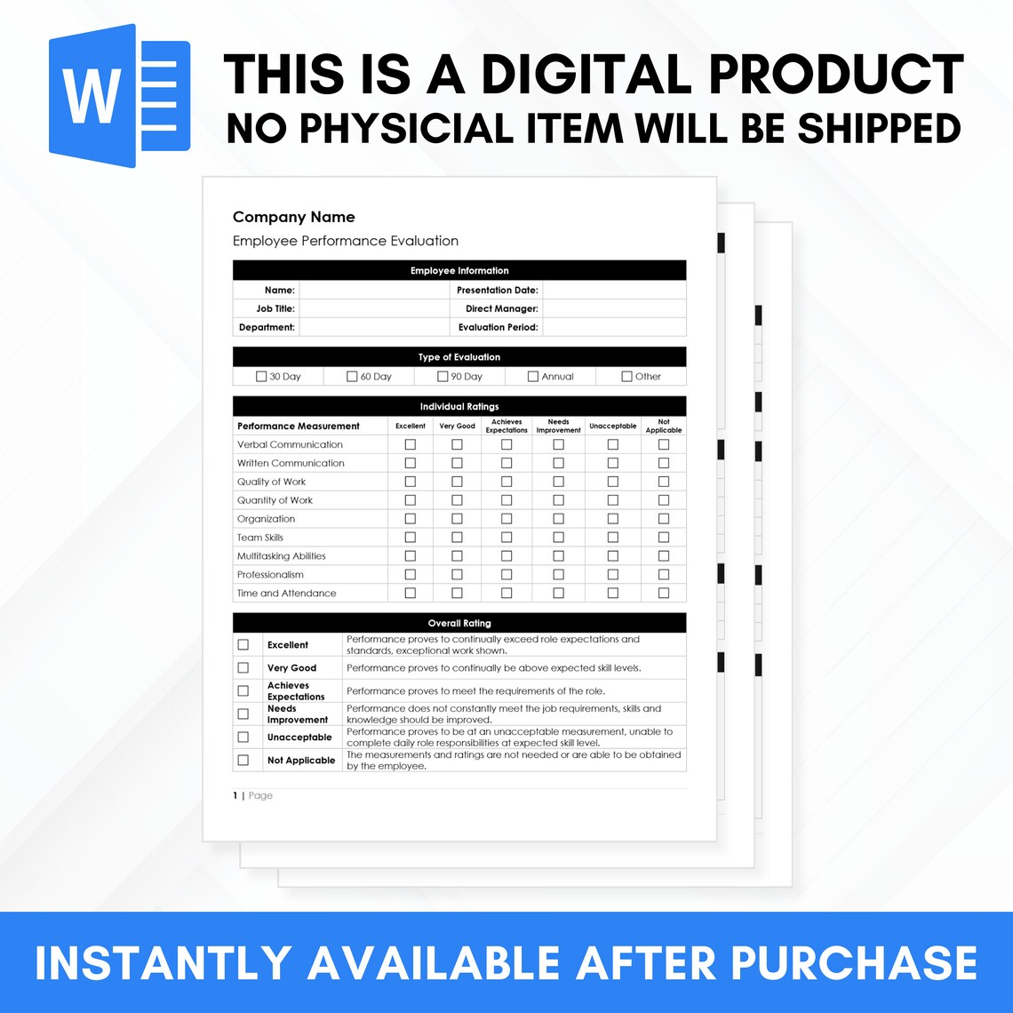 Employee Performance Evaluation & Salary Review Templates (MS Word) - Etsy