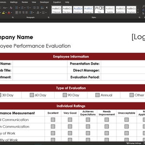 MS Word-employee Performance Evaluation Template - Etsy