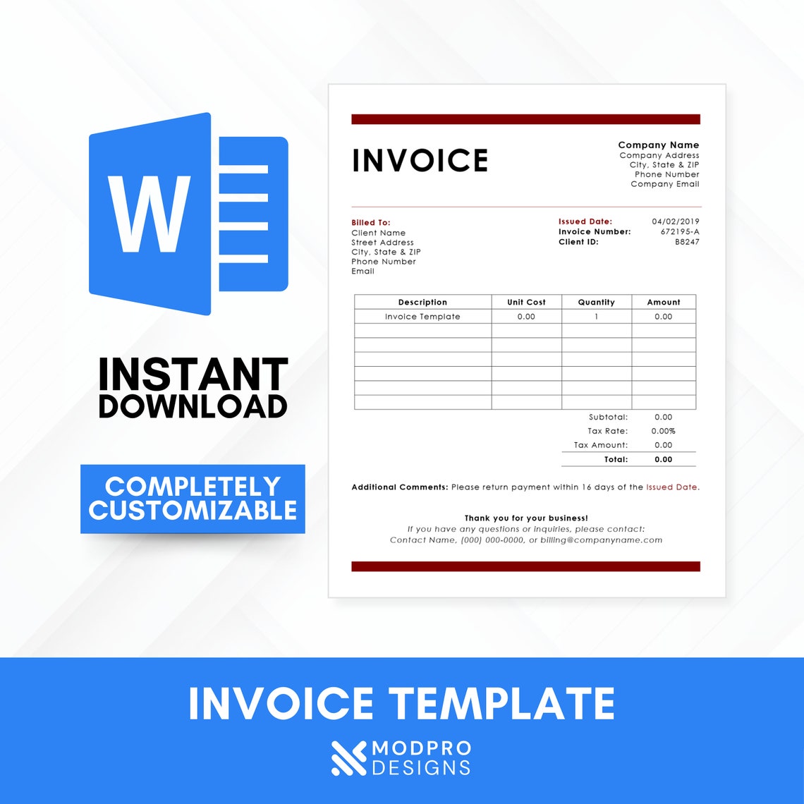 Invoice Template-ms Word editable Receipt, Bill of Sale, Invoices ...