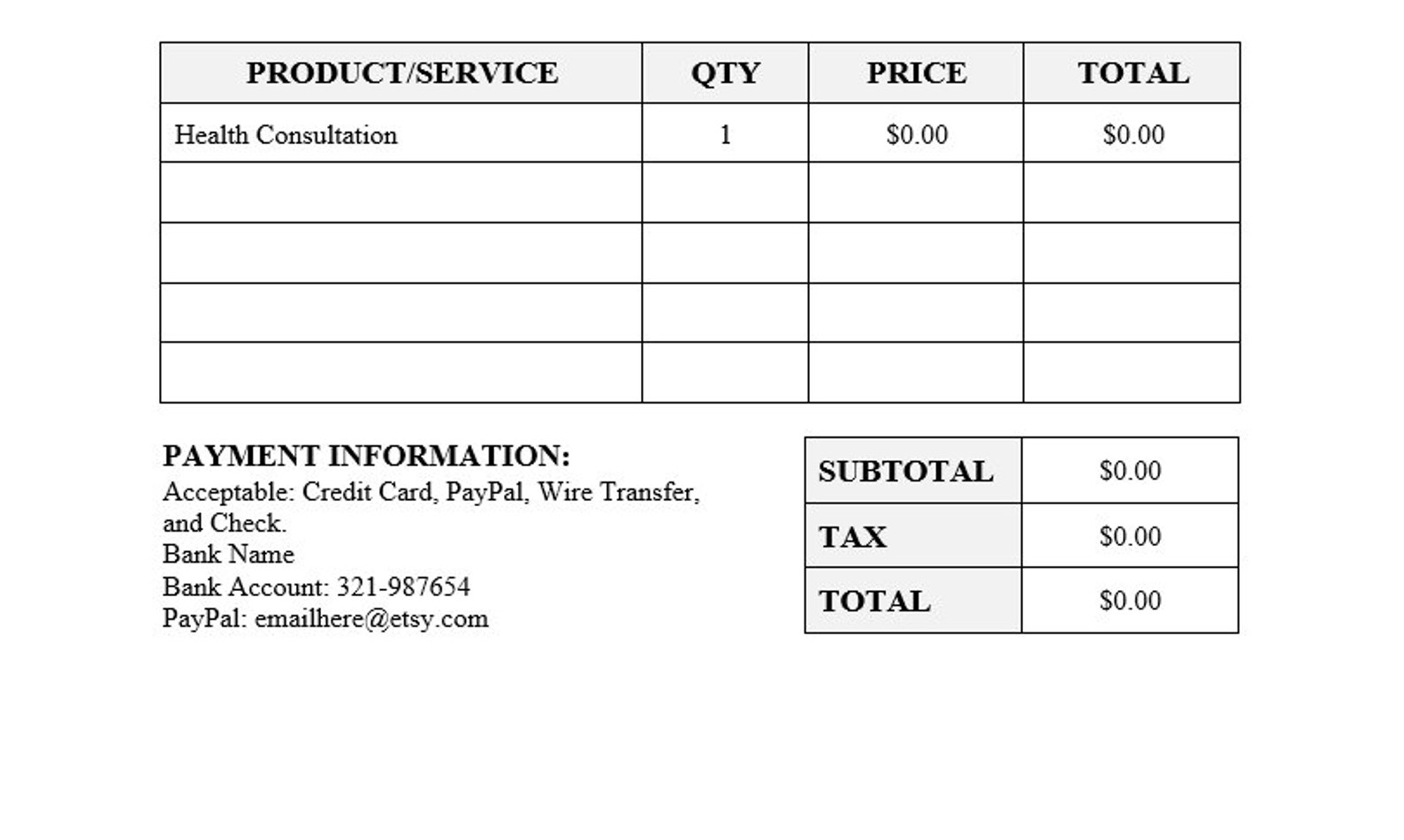 Standard Invoice Template - Etsy