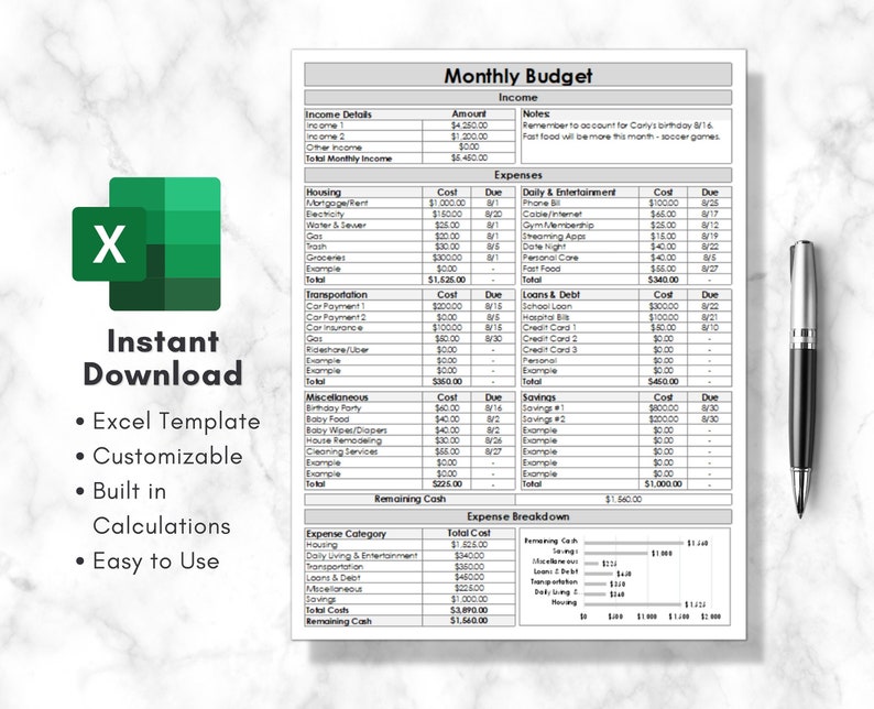 Minimalist-ms Excel Budget Template Spreadsheet - Etsy