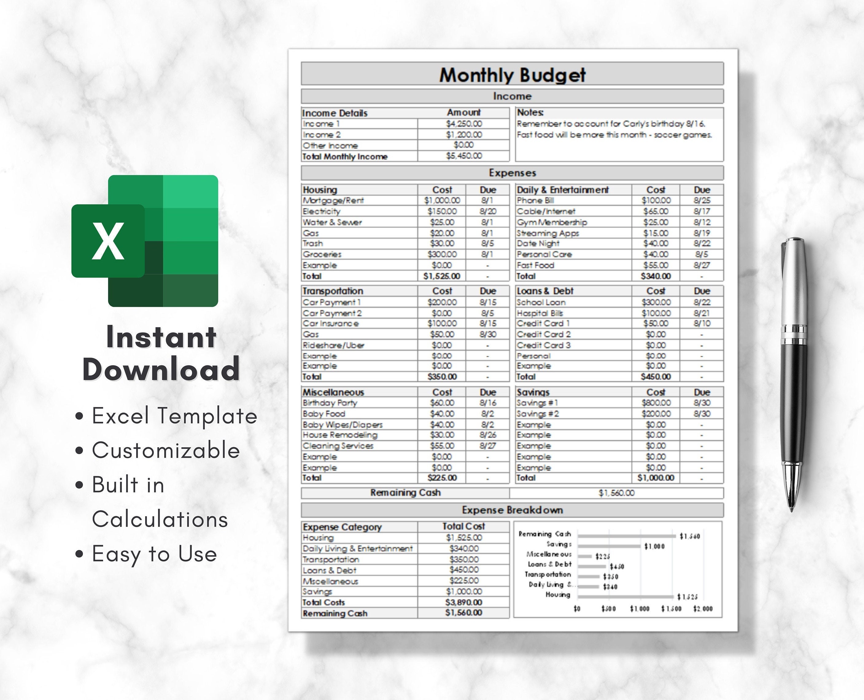 Minimalist-ms Excel Budget Template Spreadsheet - Etsy