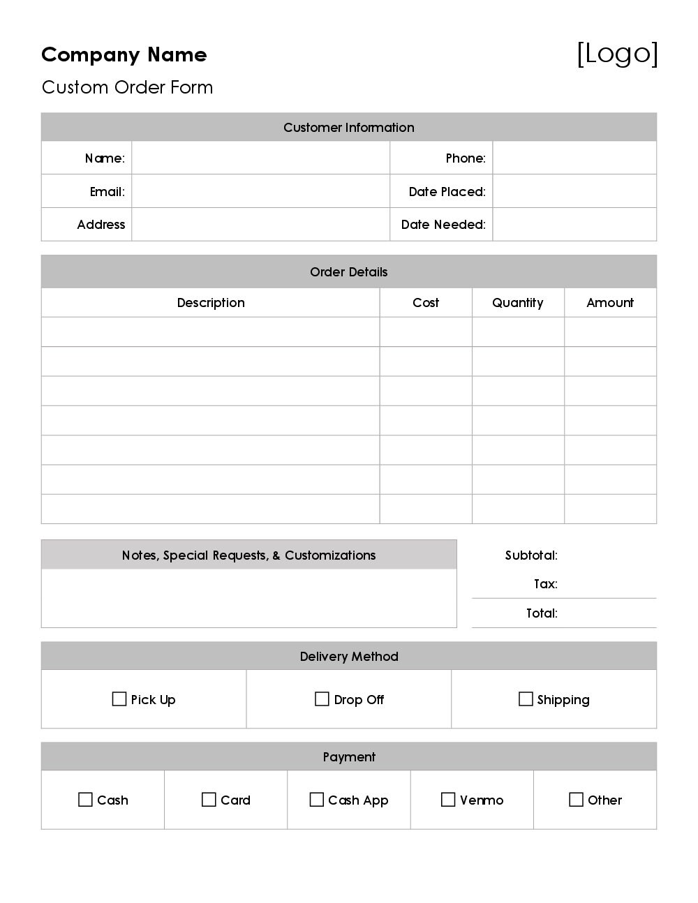 Custom Order Form Template-professional - Etsy