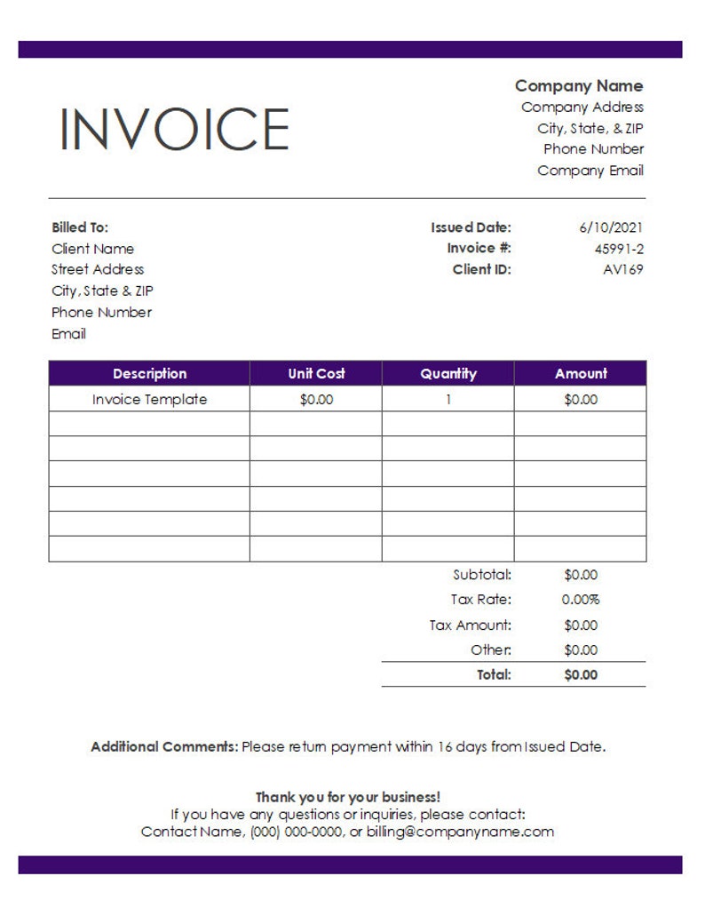 MS Excel Invoice Template Spreadsheet - Etsy