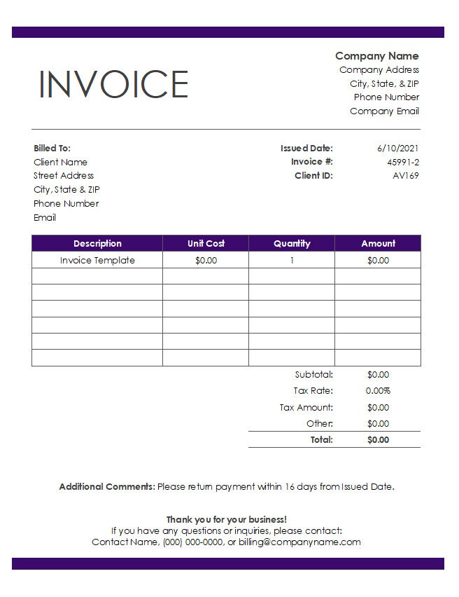 MS Excel Invoice Template Spreadsheet - Etsy