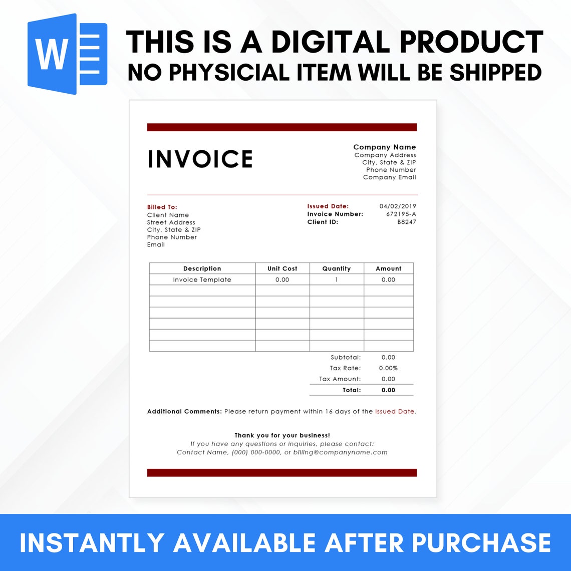 Invoice Template-ms Word editable Receipt, Bill of Sale, Invoices ...