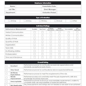 MS Word-employee Performance Evaluation Template - Etsy