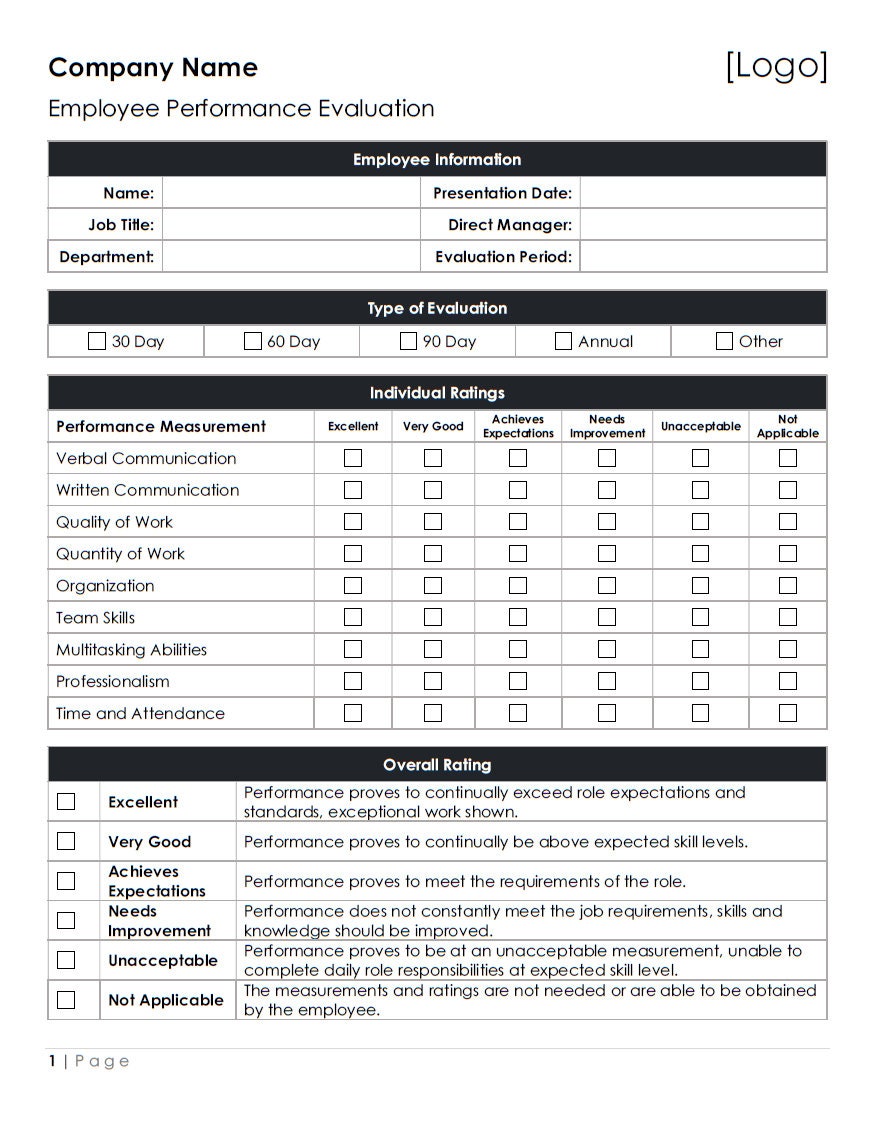 MS Word-employee Performance Evaluation Template - Etsy