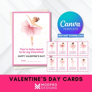 Ballerina Valentine’s Day Cards (digital Download Canva Template Invite ...