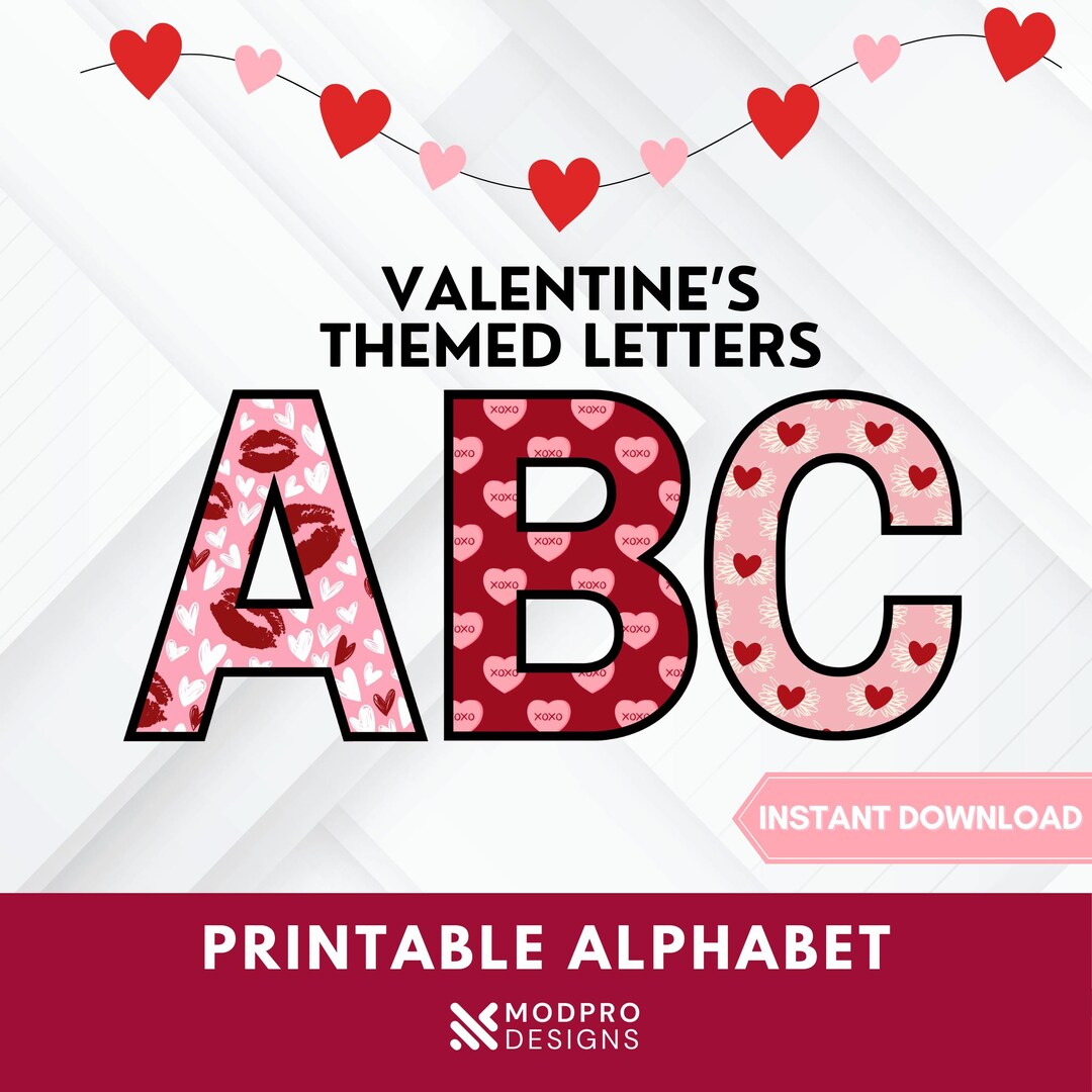 Valentine’s Day Bulletin Board Letters A-Z February Printable Sign ...