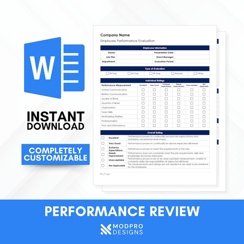 Employee Performance Review Template: HR Evaluation Form (microsoft ...