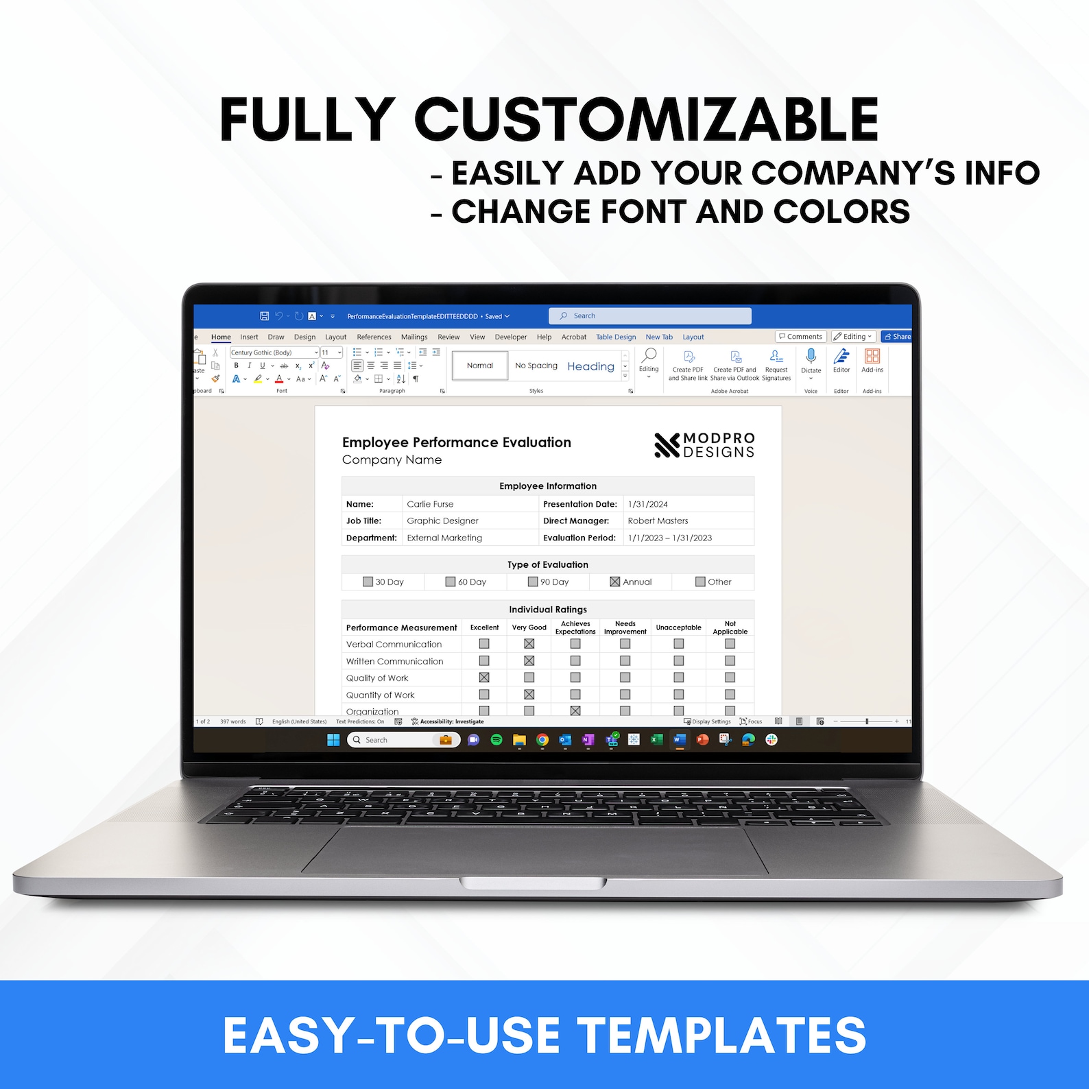 Performance & Salary Review Template (MS Word HR Form) - Etsy