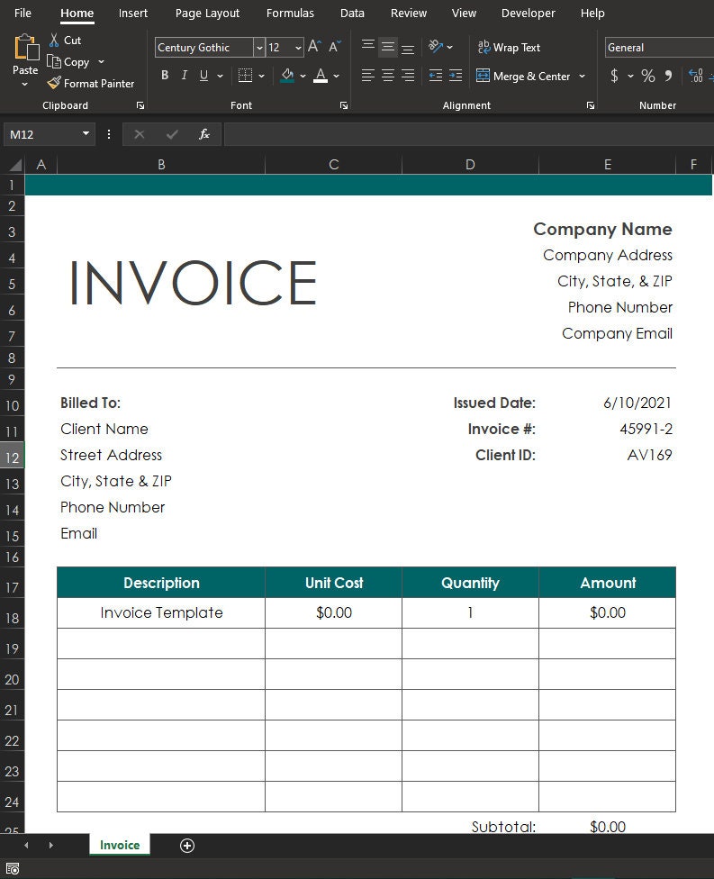MS Excel Invoice Template Spreadsheet - Etsy