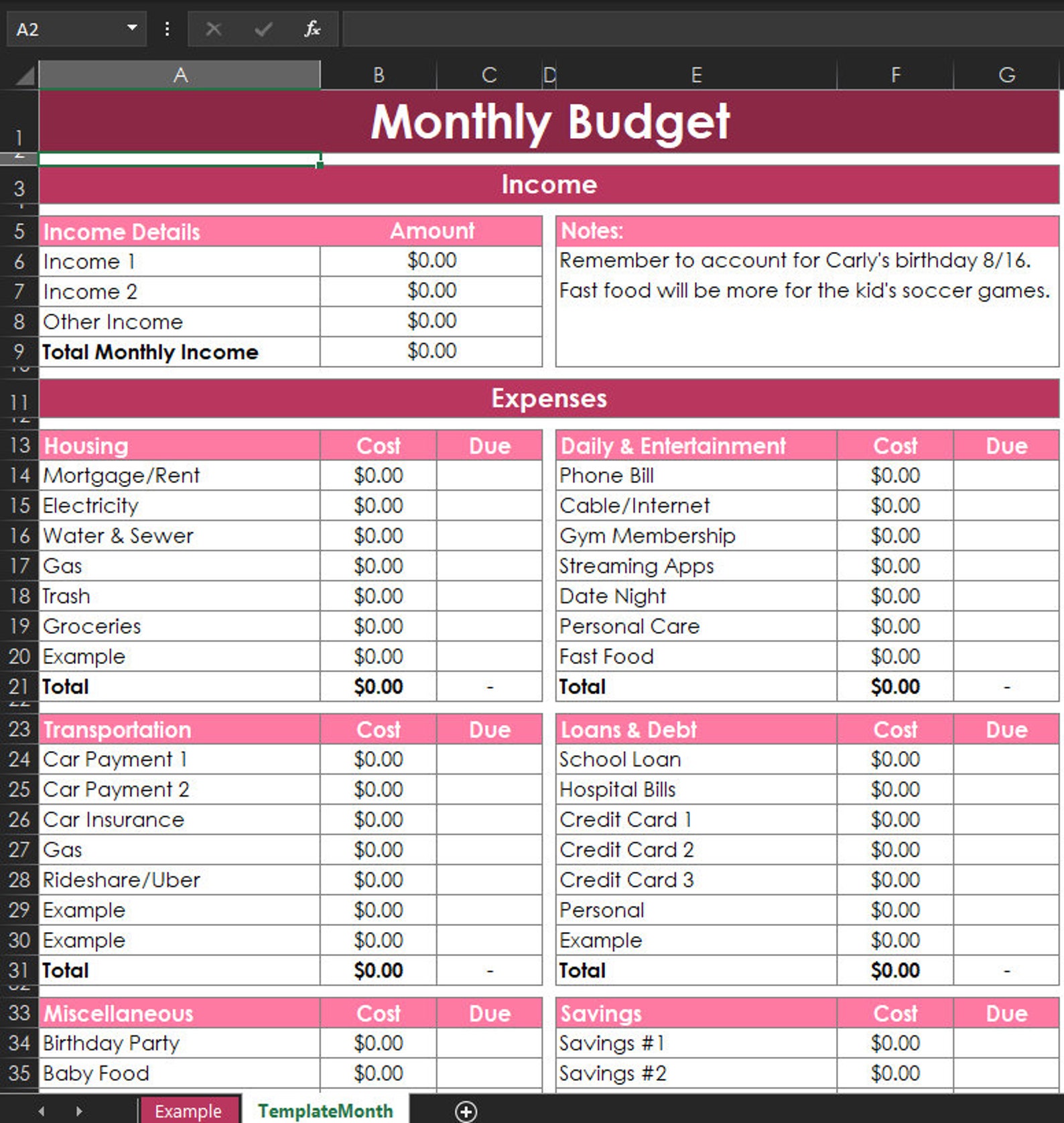 Minimalist-ms Excel Budget Template Spreadsheet - Etsy