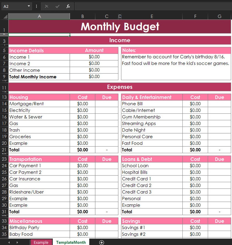 Minimalist-ms Excel Budget Template Spreadsheet - Etsy