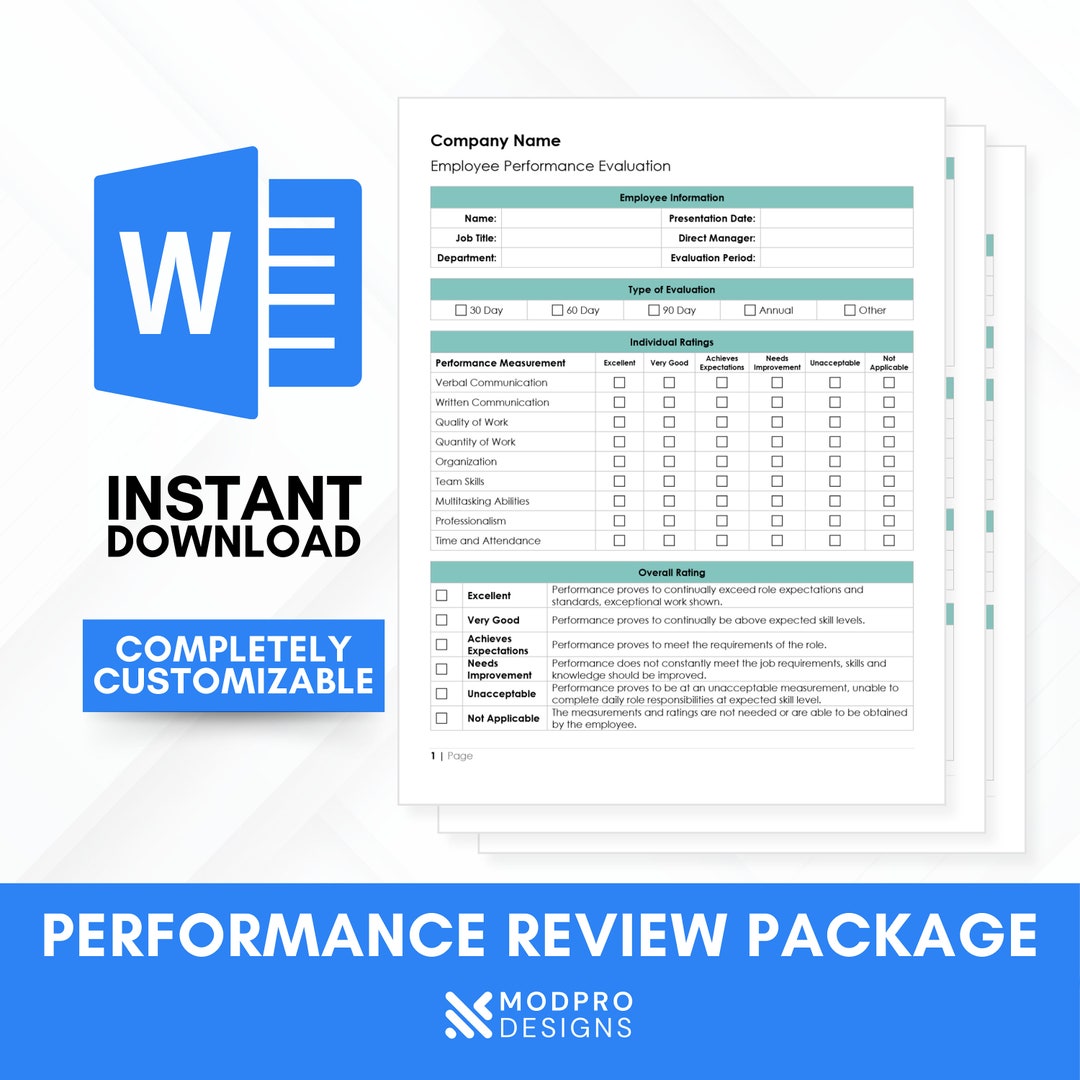 Performance Review Template & Salary Review Templates/MS Word HR Form ...