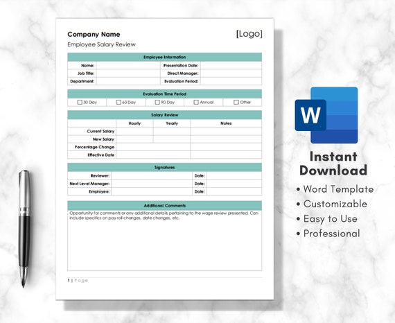 MS Word-employee Salary Review Template | Etsy