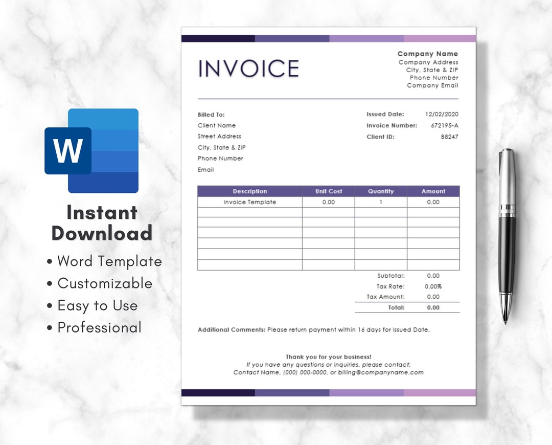 MS Word-invoice Template - Etsy