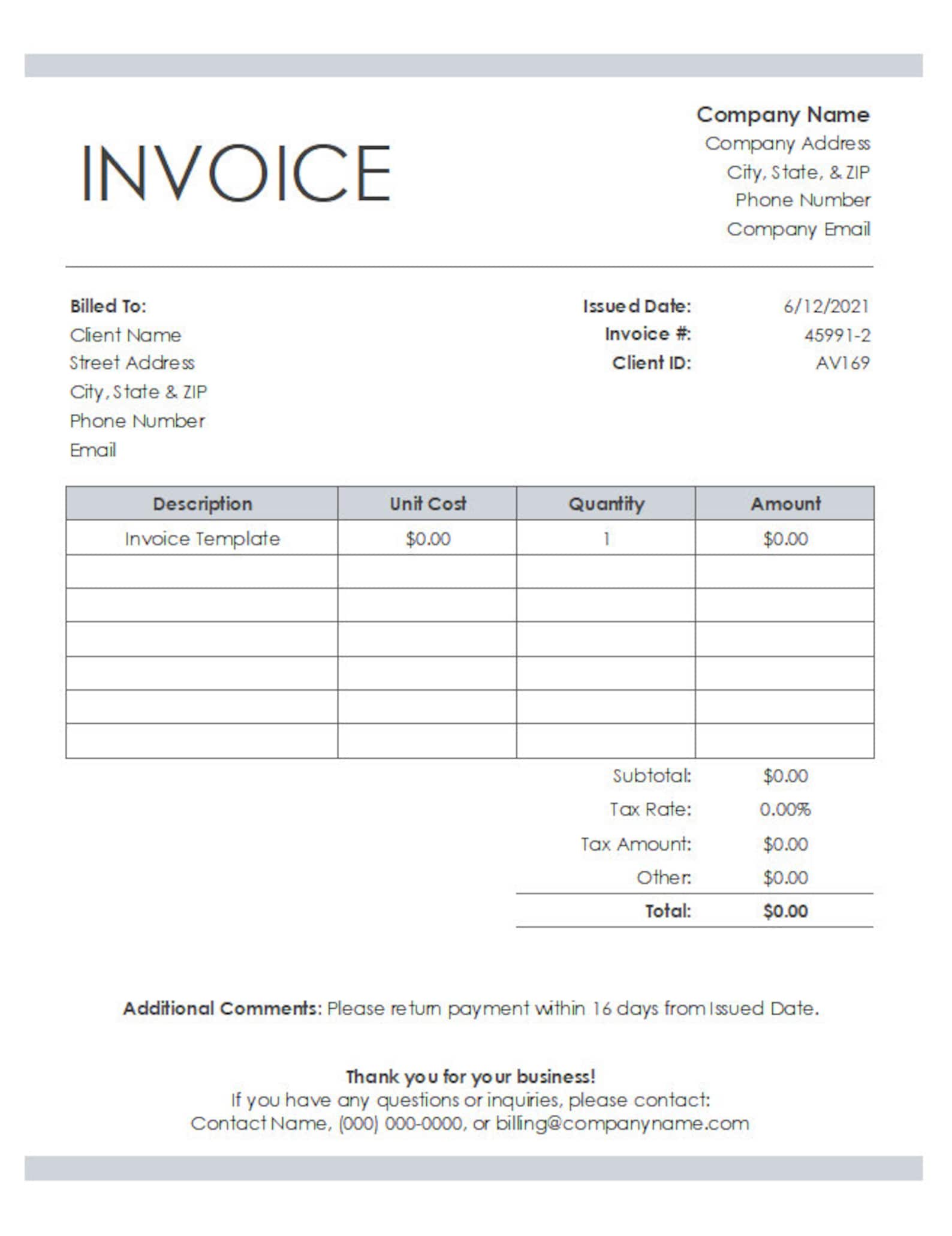 MS Excel Invoice Template Spreadsheet - Etsy