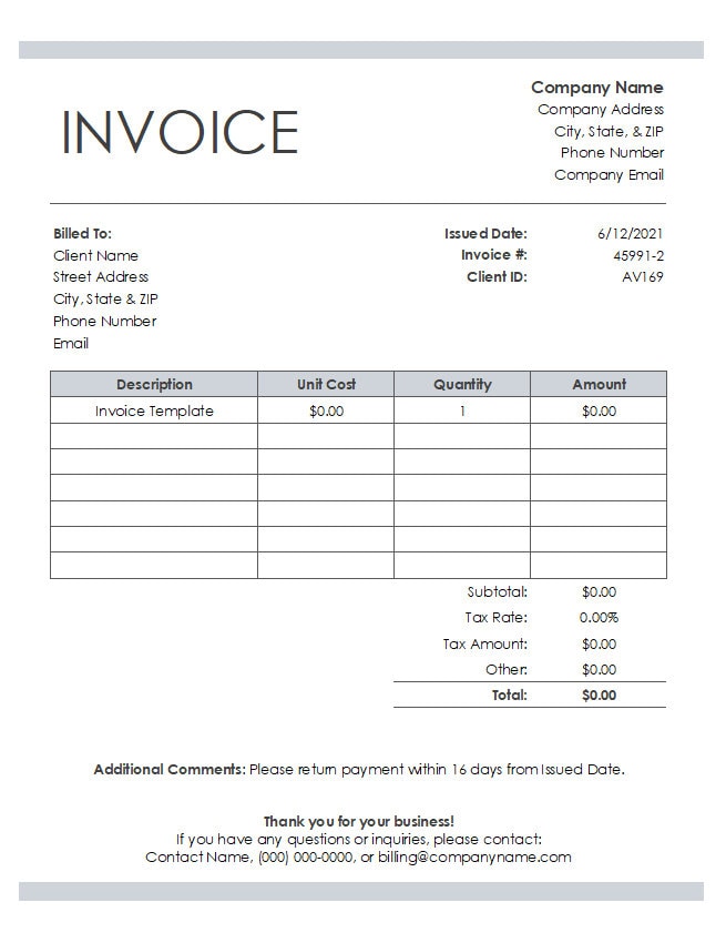 MS Excel Invoice Template Spreadsheet - Etsy