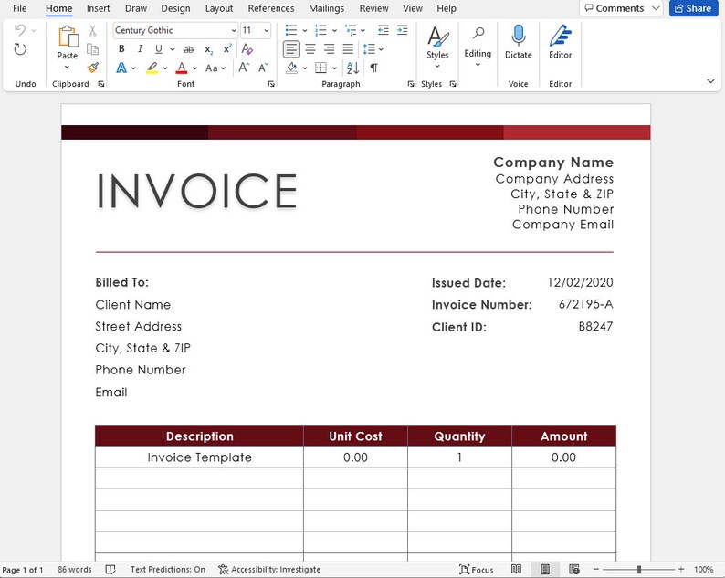 MS Word-invoice Template - Etsy