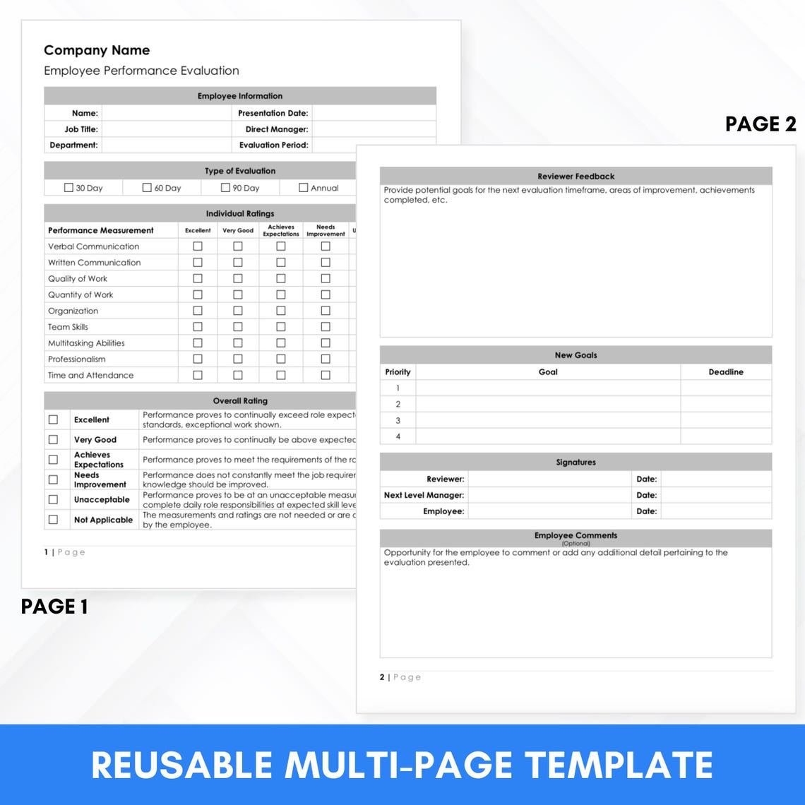 MS Word-employee Performance Evaluation Template - Etsy