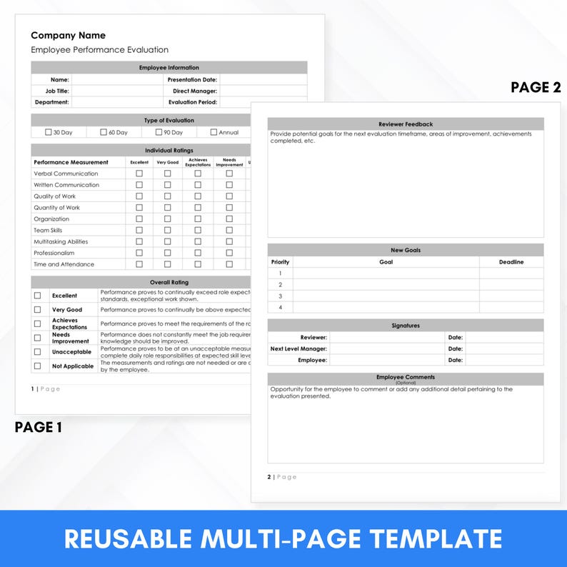 MS Word-employee Performance Evaluation Template - Etsy