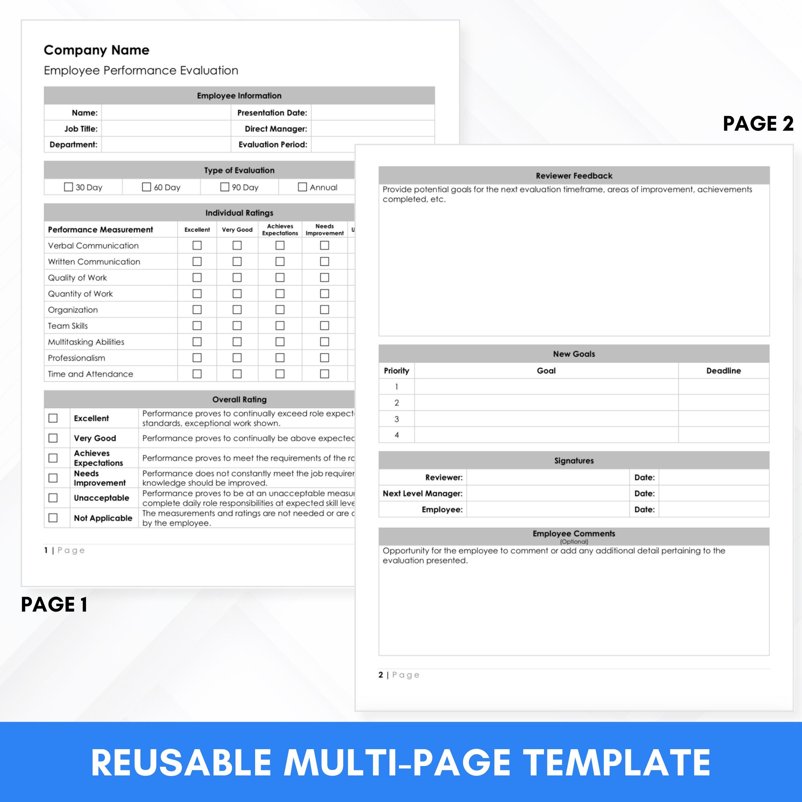 MS Word-employee Performance Evaluation Template - Etsy