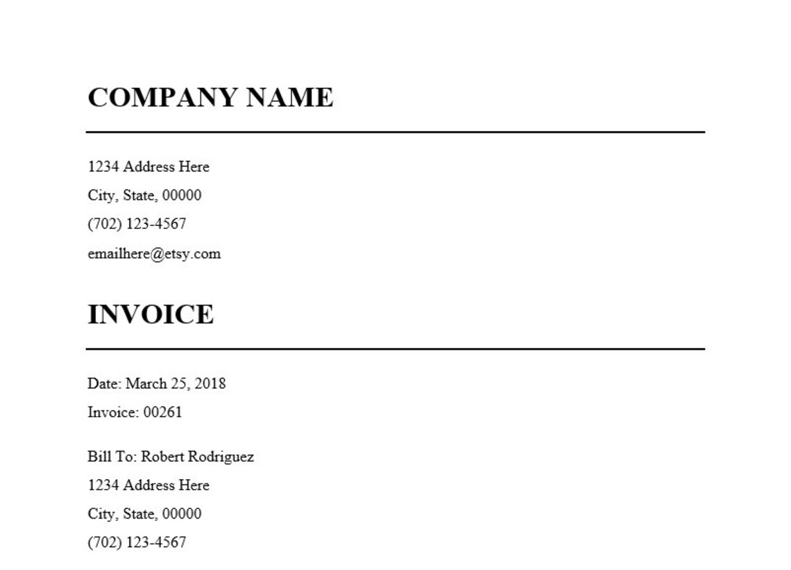 Standard Invoice Template - Etsy