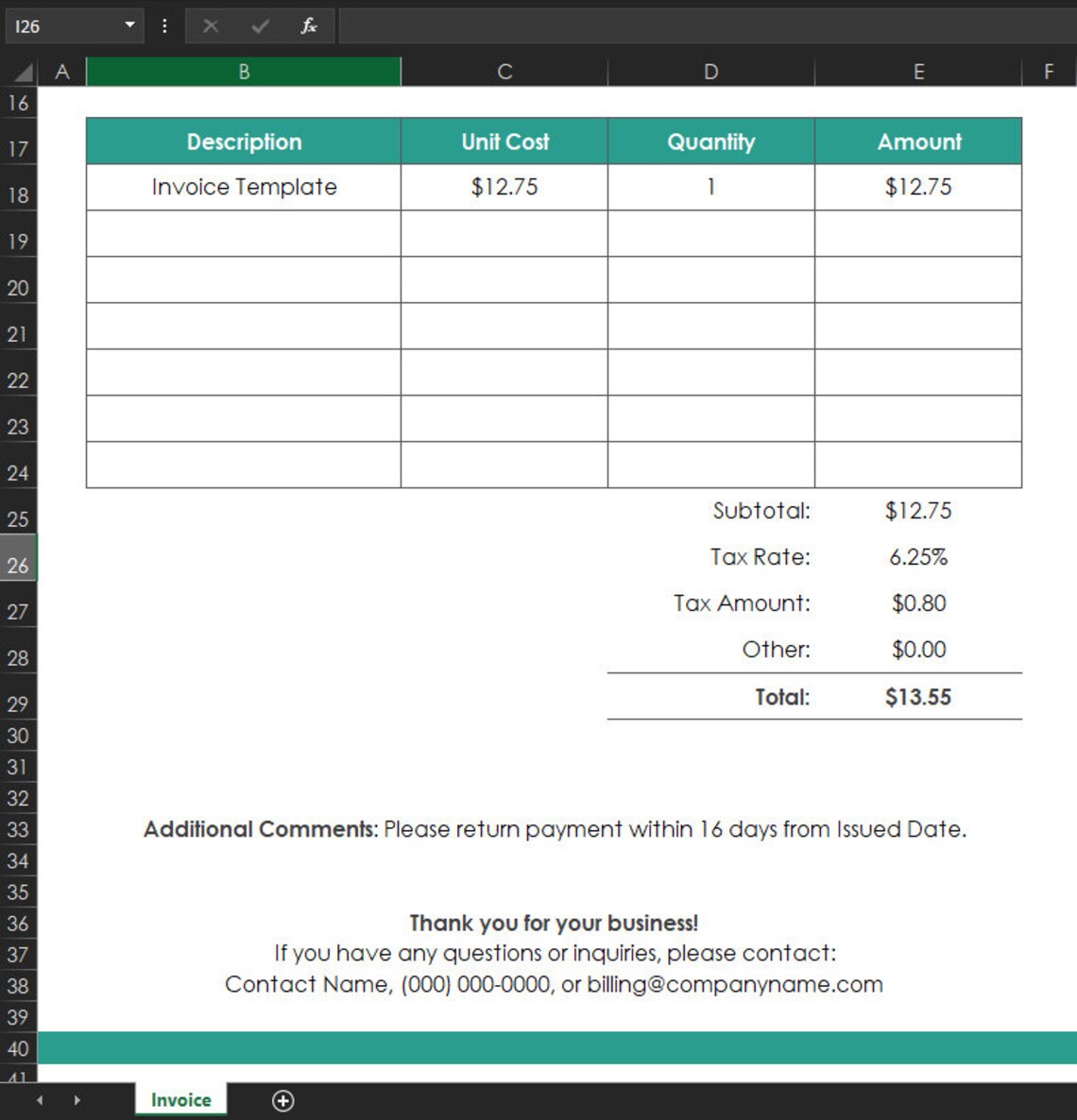 MS Excel Invoice Template Spreadsheet - Etsy